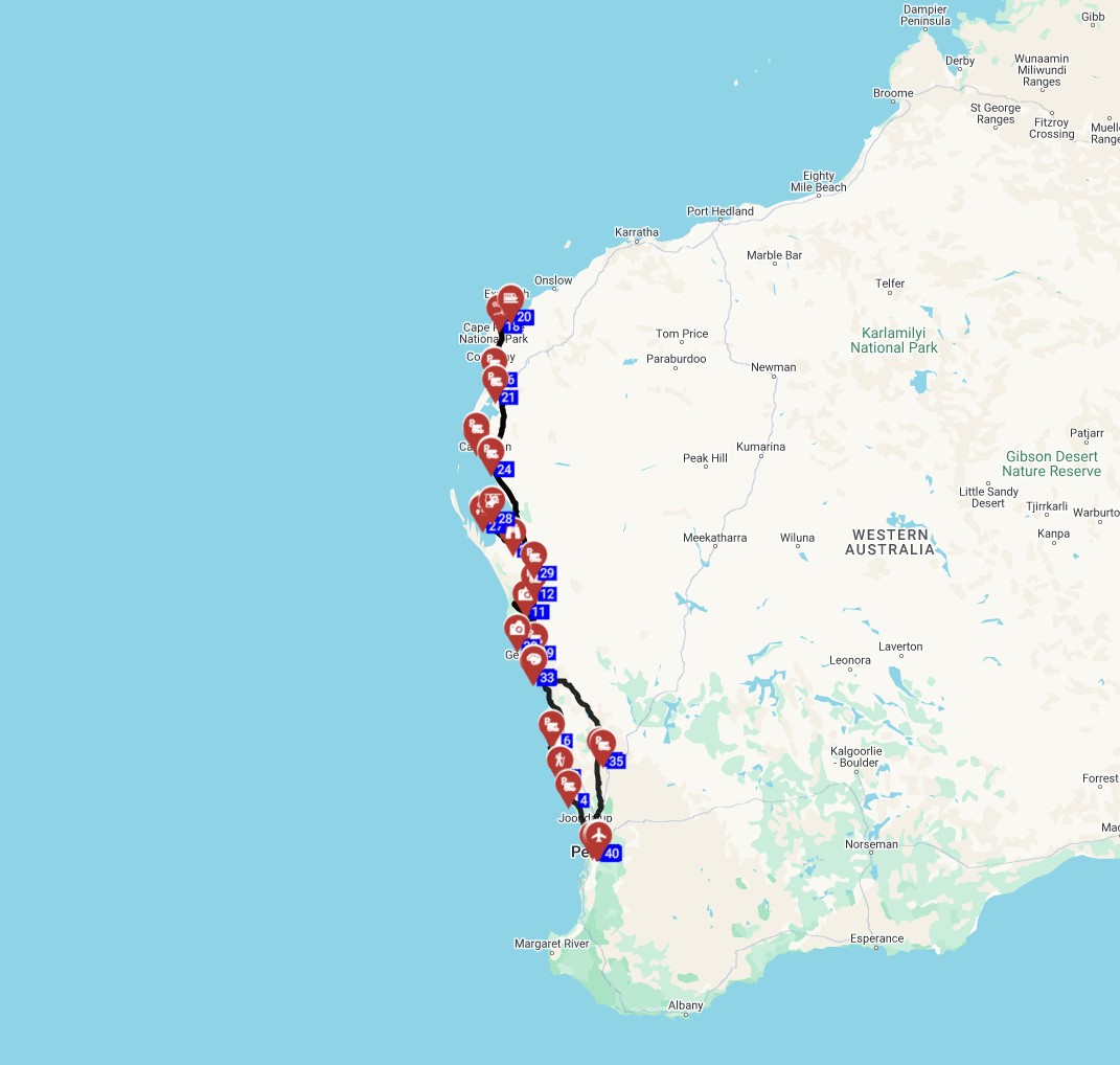 Australia camper trip from Perth motorhome route planner