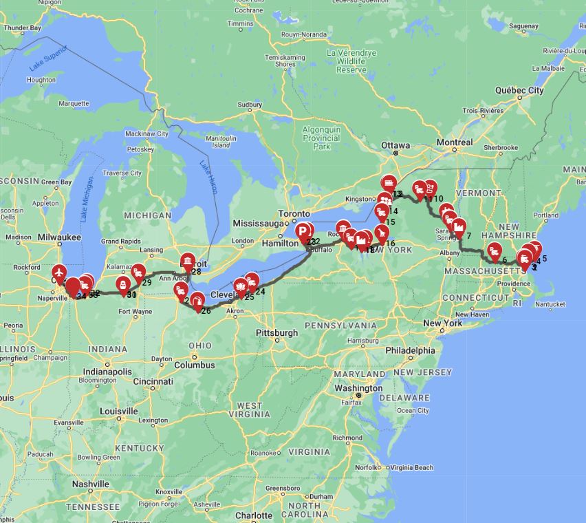 Boston to Chicago RV trip route planner motorhome trip plan