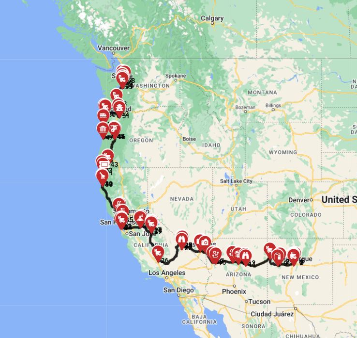 Epic RV trip route from Albuquerque to Seattle