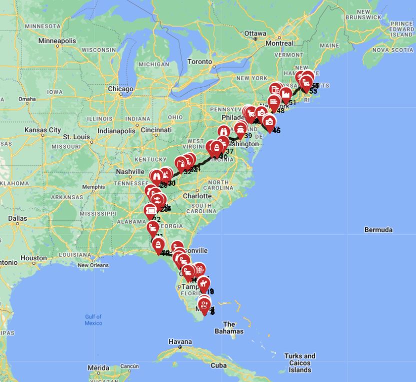 RV trip route plan for Miami to Boston- Including the Appalachian trail ...