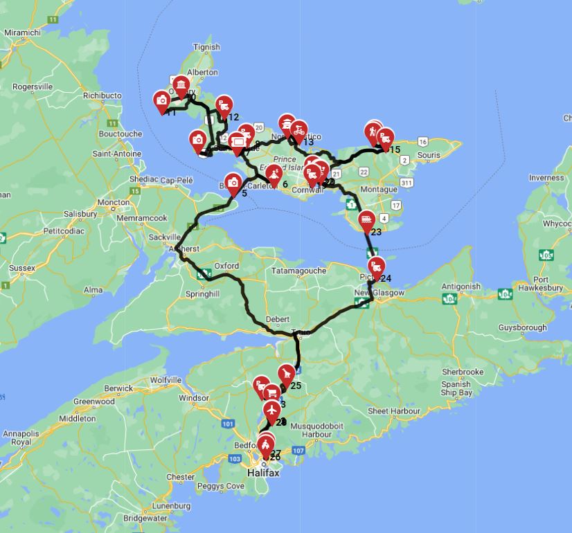 RV route planner a trip from Halifax to PEI