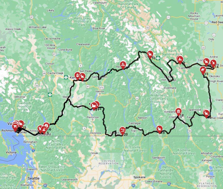 RV route planner a trip from Vancouver