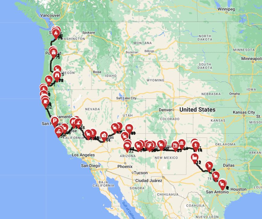 RV Route planner from Austin to Seattle