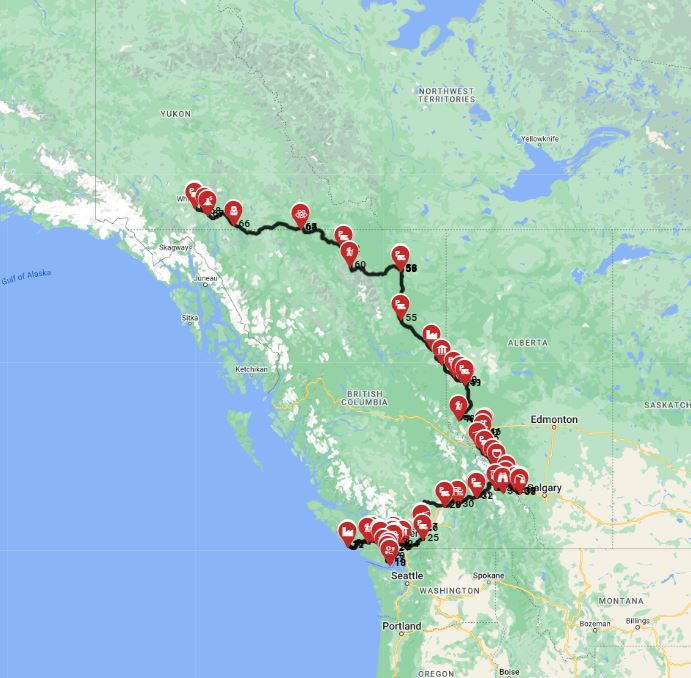 RV trip planner Canada Vancouver to Whitehorse motorhome route plan
