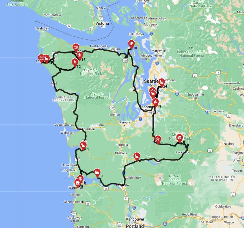 RV trip route from Seattle including Olympic national park