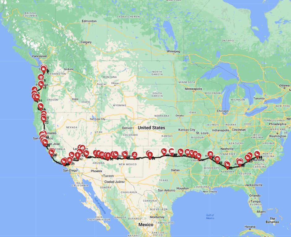 RV trip route planner Seattle to Atlanta motorhome road trip